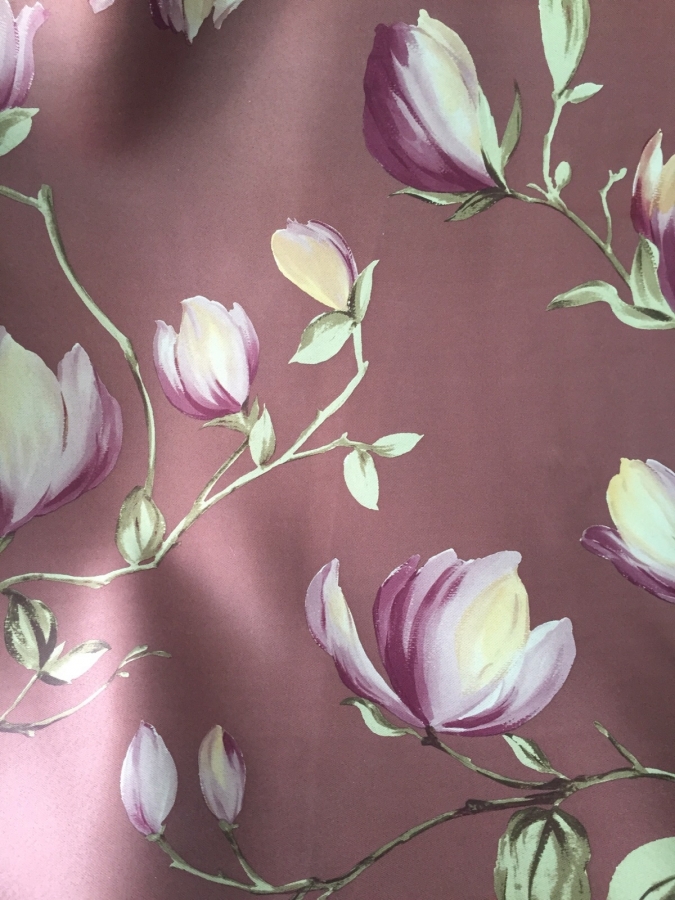 Draperie Blackout Cu Model Vintage Model Flori Cu Fond Mov, Otto House