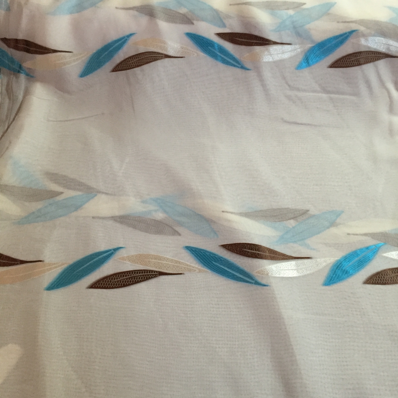 Perdea Organza, Fond Alb Perforat, Model Frunze,turcoaz,crem,maro ...